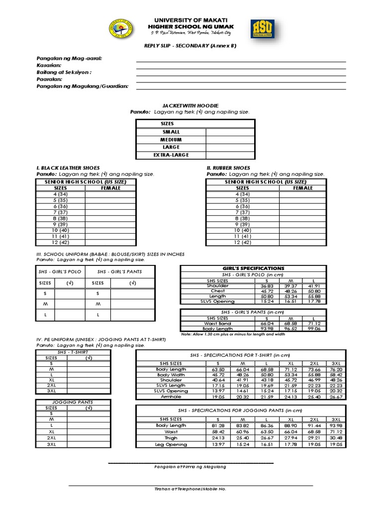 Hsu School Uniform Reply Slip Female | PDF | Style | Cultural Trends