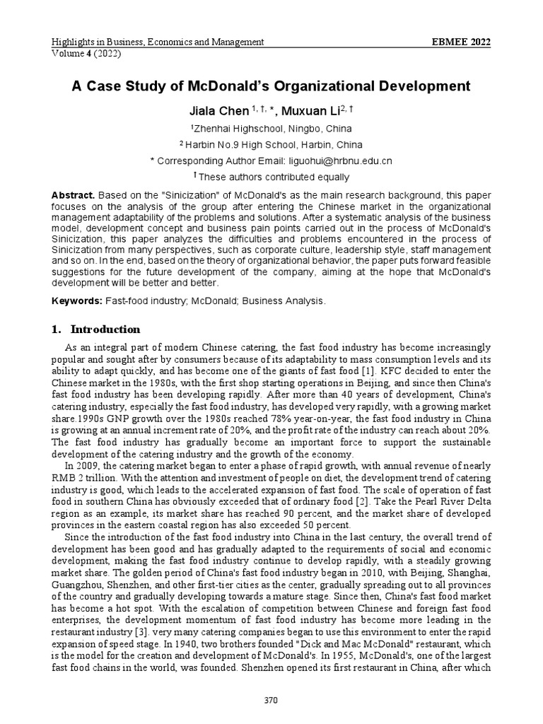 A Case Study of McDonalds Organizational Developm | PDF | Fast Food ...