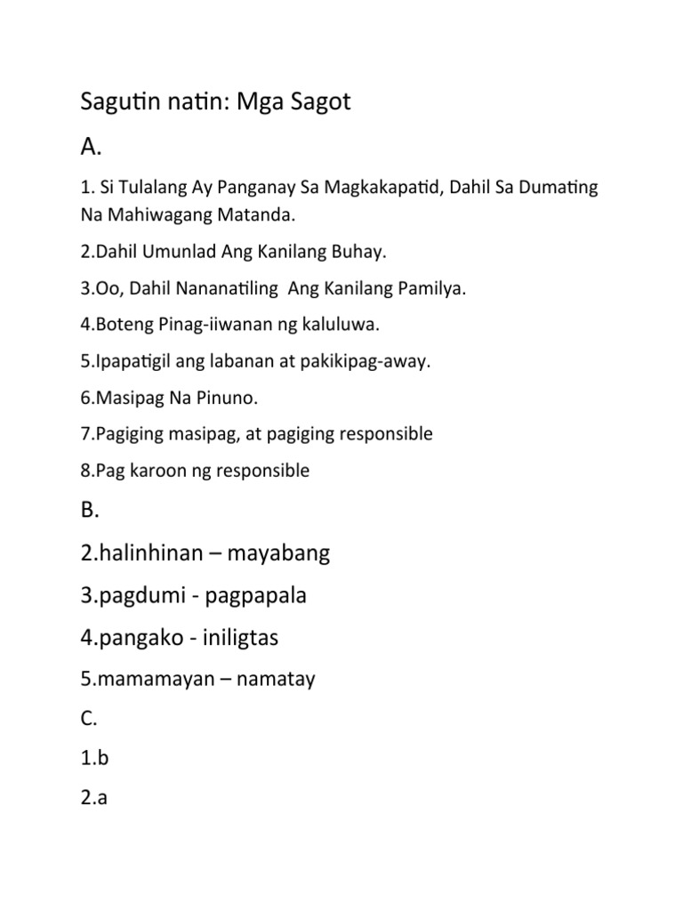 Filipino, Aralin, Sagutin Natin | PDF