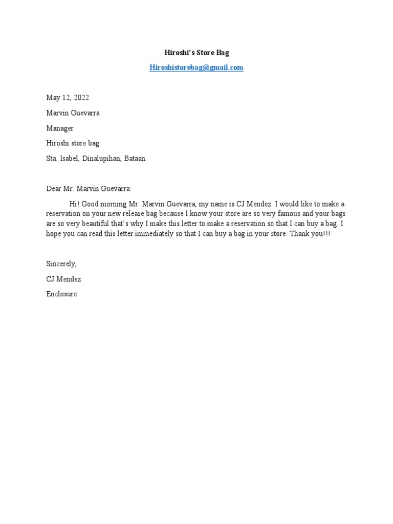 Letter of Making A Reservation | PDF