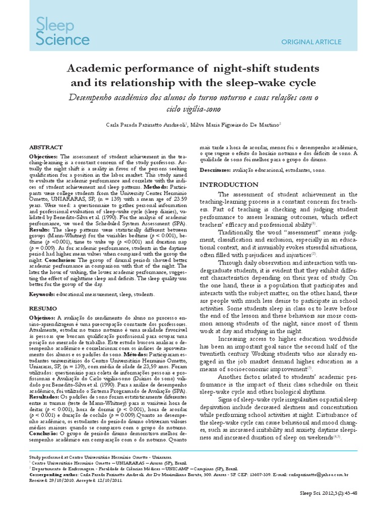 Academic Performance of Night-Shift Students and Its Relationship With The Sleep-Wake Cycle ...