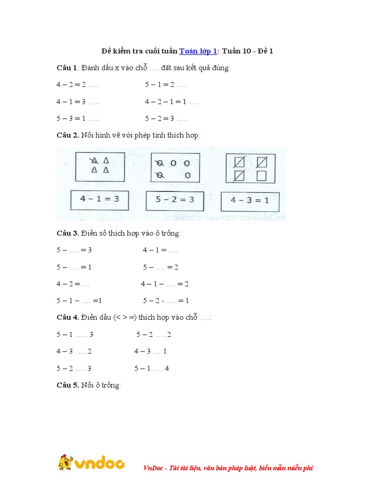 De Kiem Tra Cuoi Tuan Toan Lop 1 Tuan 10 de 1 | PDF