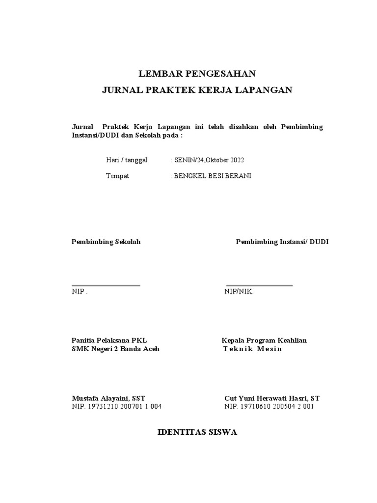 JURNAL PKL 2022 & Nama Pembimbing | PDF