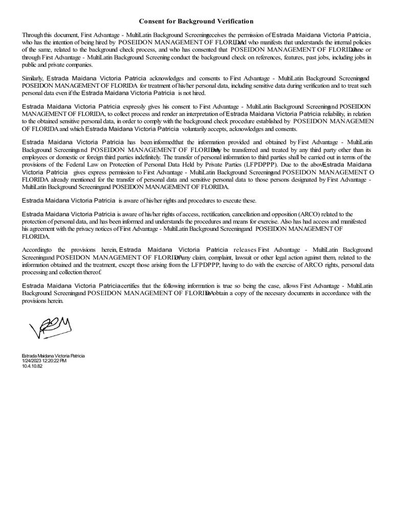 Expressly Gives His Consent To First Advantage - Multilatin Background ...