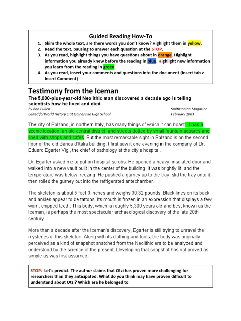 Otzi The Iceman Guided Reading | PDF | Clothing