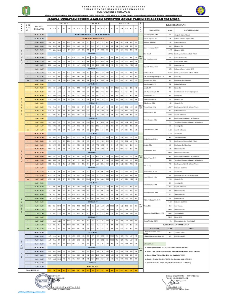 Jadwal KBM Semester Genap TP 22 23 Revisi 19 - Jan - 23 | PDF