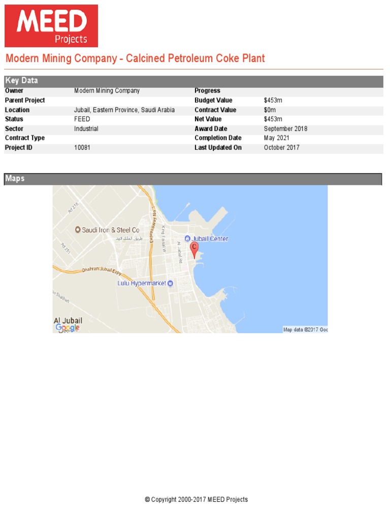 Modern Mining Company - Calcined Petroleum Coke Plant - FEED STAGE ...