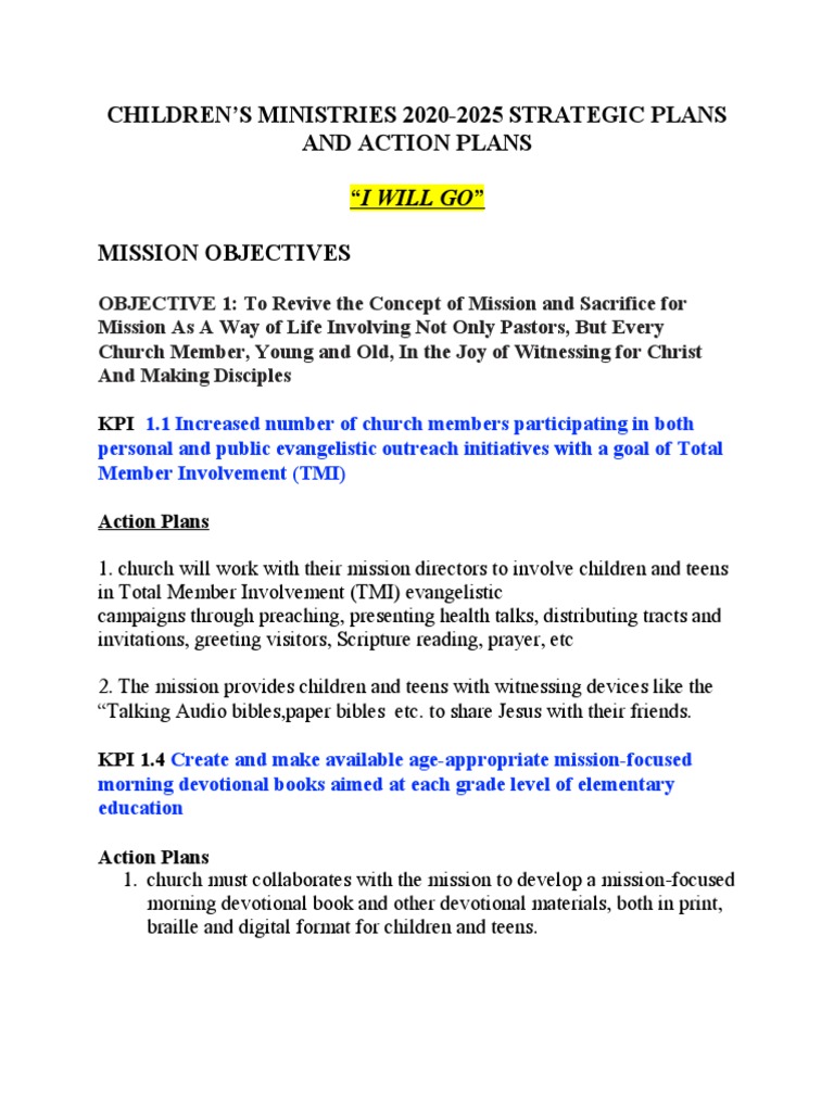 Children Ministry Work Plan | PDF | Prayer | Bible