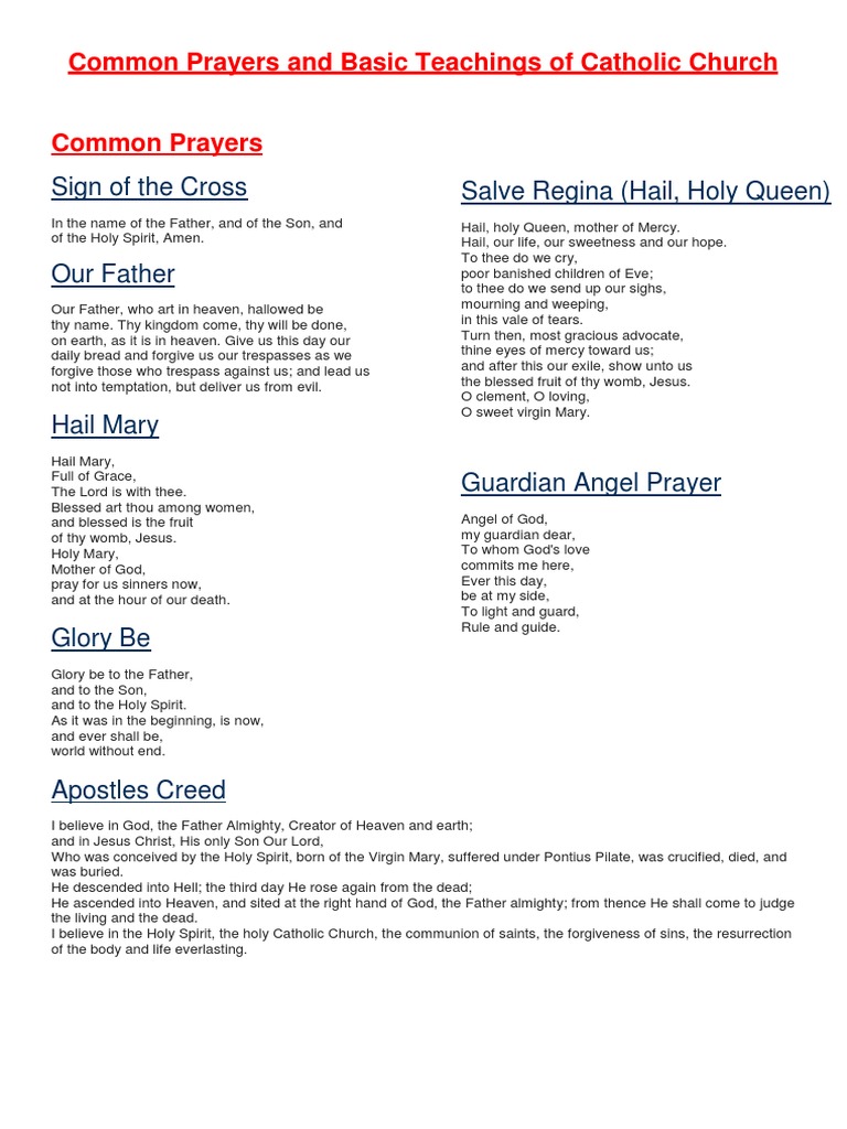 Common Prayers & Basic Teachings of Catholic Church | PDF | God The ...