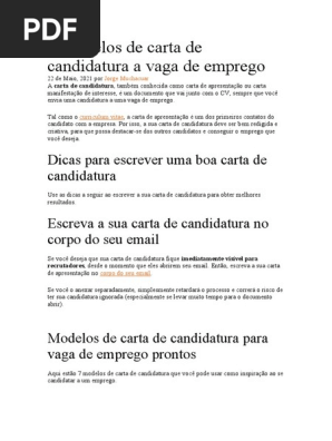 Modelo De Carta De Candidatura Para Recem Formado