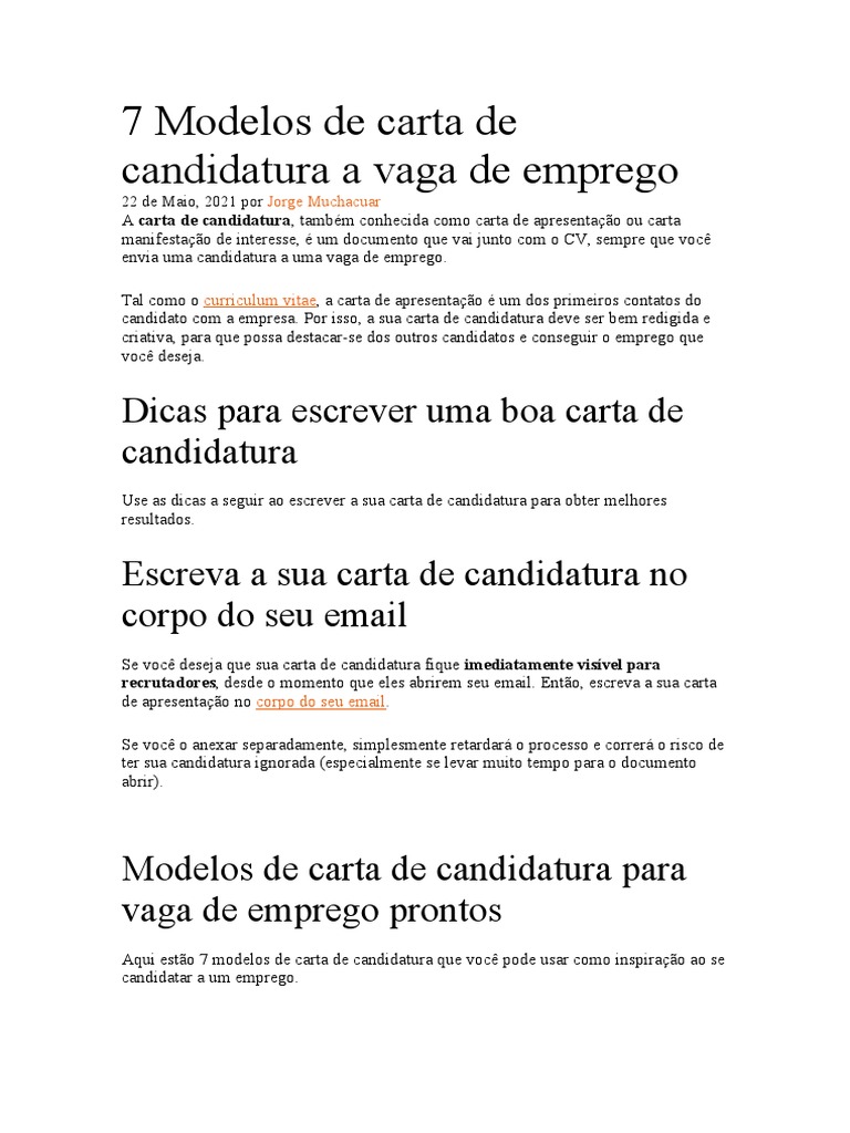 Modelos de Cartas de Candidatura | PDF | Gestão de recursos humanos