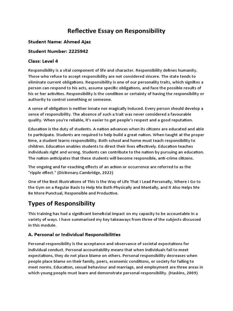Reflective Essay On Resposibility | PDF | Corporate Social Responsibility