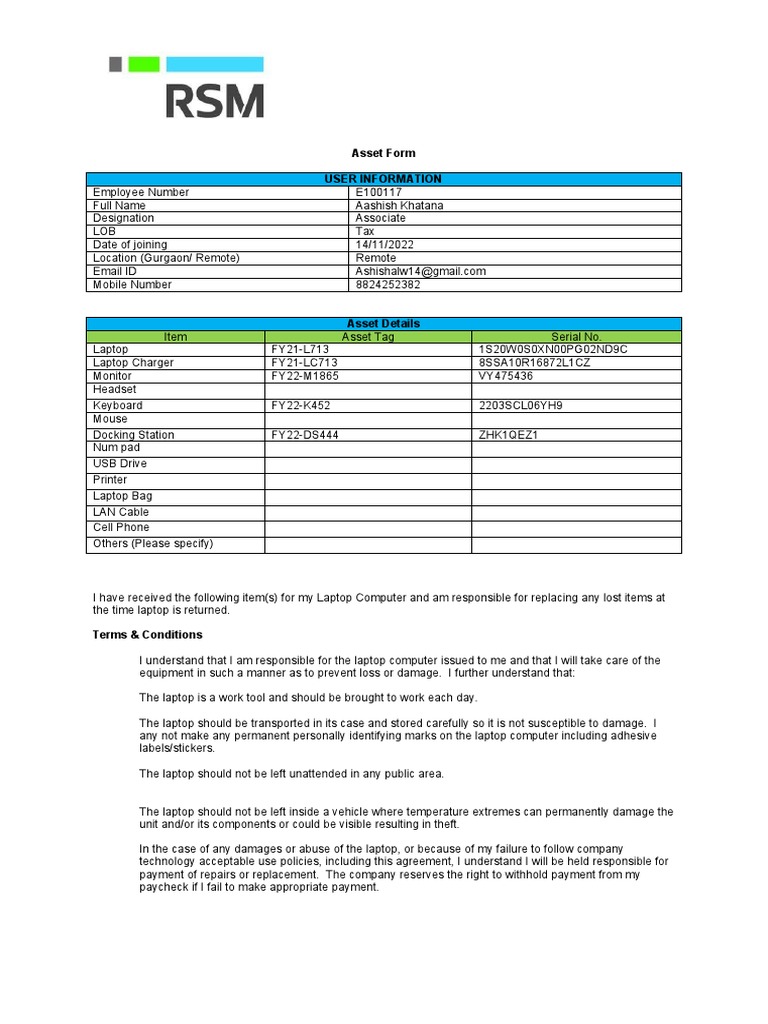 Laptop Inventory Form-01-12 | PDF | Laptop | Computing