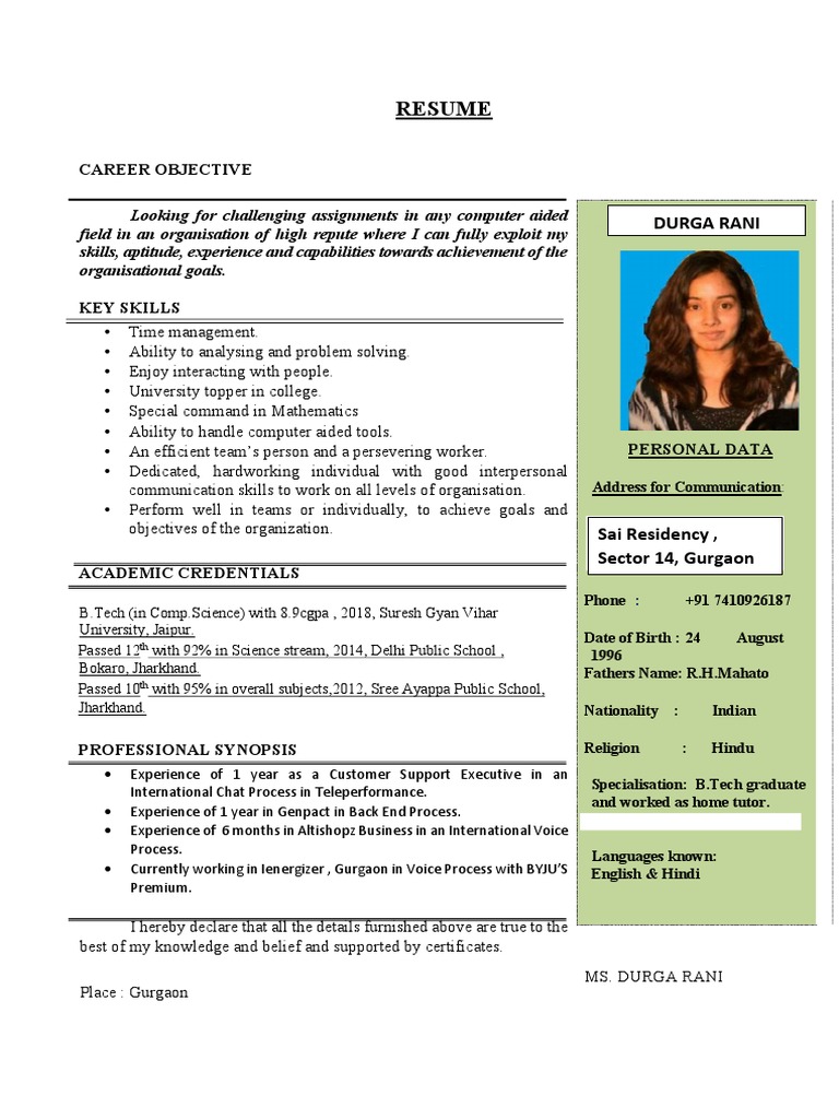 Resume: Durga Rani | PDF | Cognition | Cognitive Science