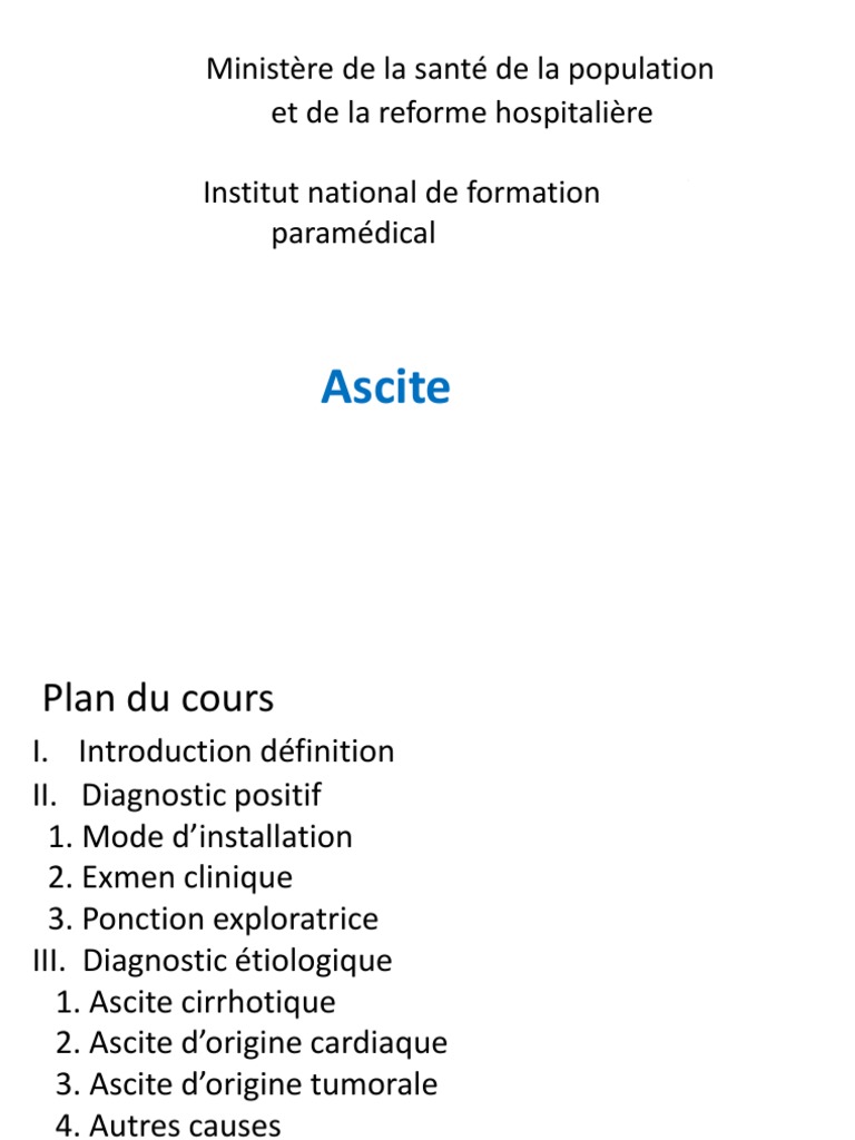Diagnostic et traitement de l'ascite | PDF | Cirrhose | Épidémiologie