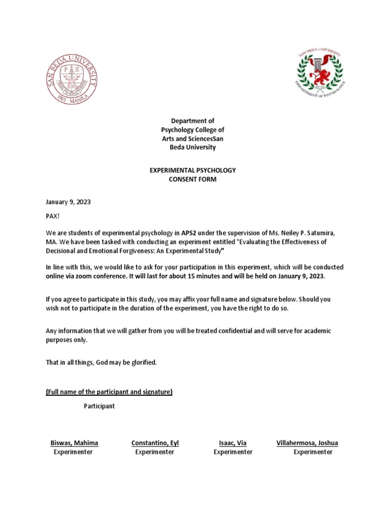 Consent Form for the Experiment 'Evaluating the Effectiveness of ...