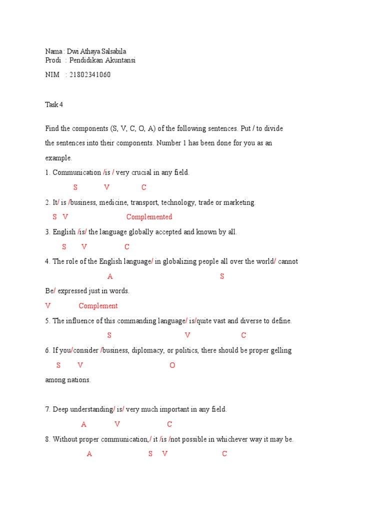 Dwi Athaya Salsabila - Task 4&5 | PDF | English Language | Subject ...