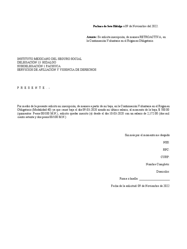 Escrito Libre Inscripción RETROACTIVA MOD 40 | PDF