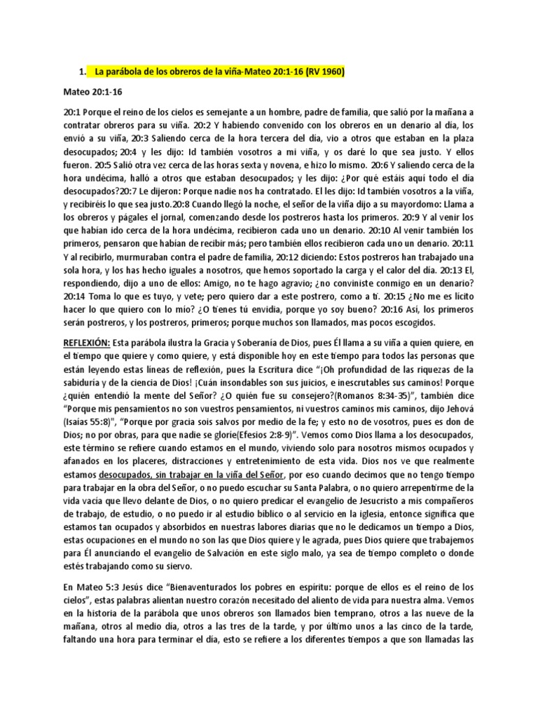 La Parábola de Los Obreros de La Viña | PDF | Cristo (título) | Salvación