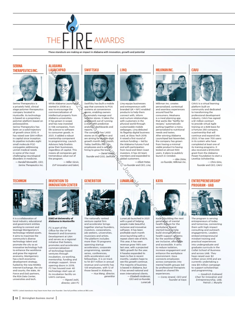 Birmingham Business Journal The Fire Awards August 12th Thru 18th 2022