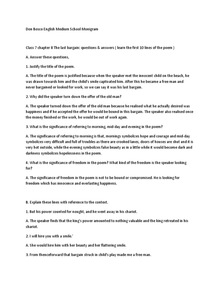 Class 7 Chapter 8 The Last Bargain - Questions & Answers PDF - 0 | PDF