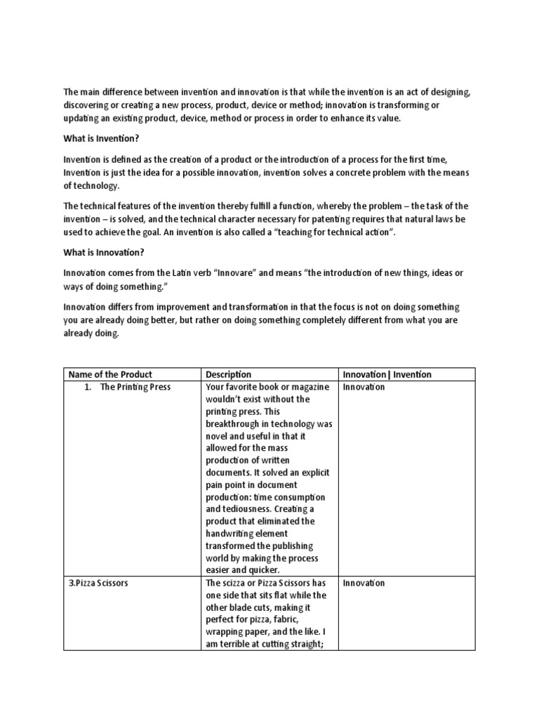 The Main Difference Between Invention and Innovation Is That While The ...