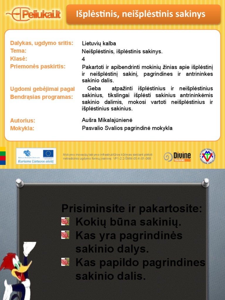 Isplestinis Neisplestinis Sakinys 4kl Ausra Mikalajuniene | PDF