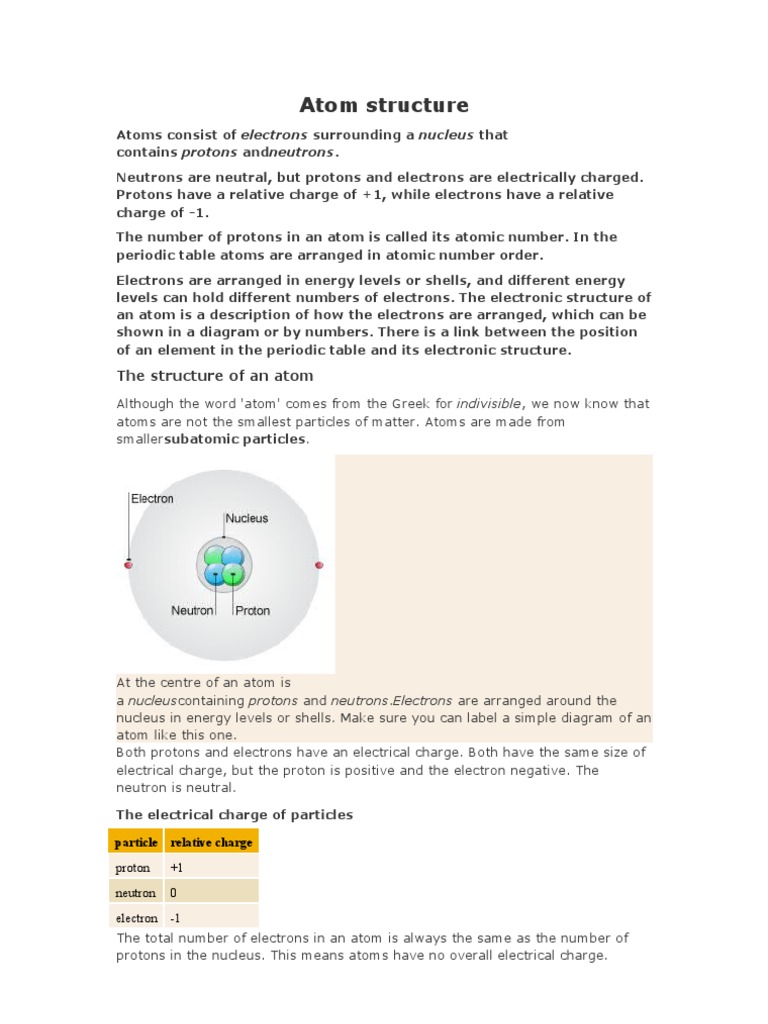 Atom Structure | PDF | Atoms | Proton