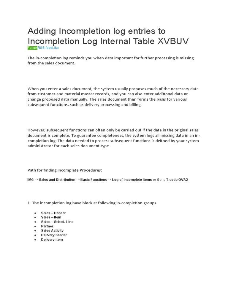 Adding Incompletion Log Entries To Incompletion Log Internal Table ...