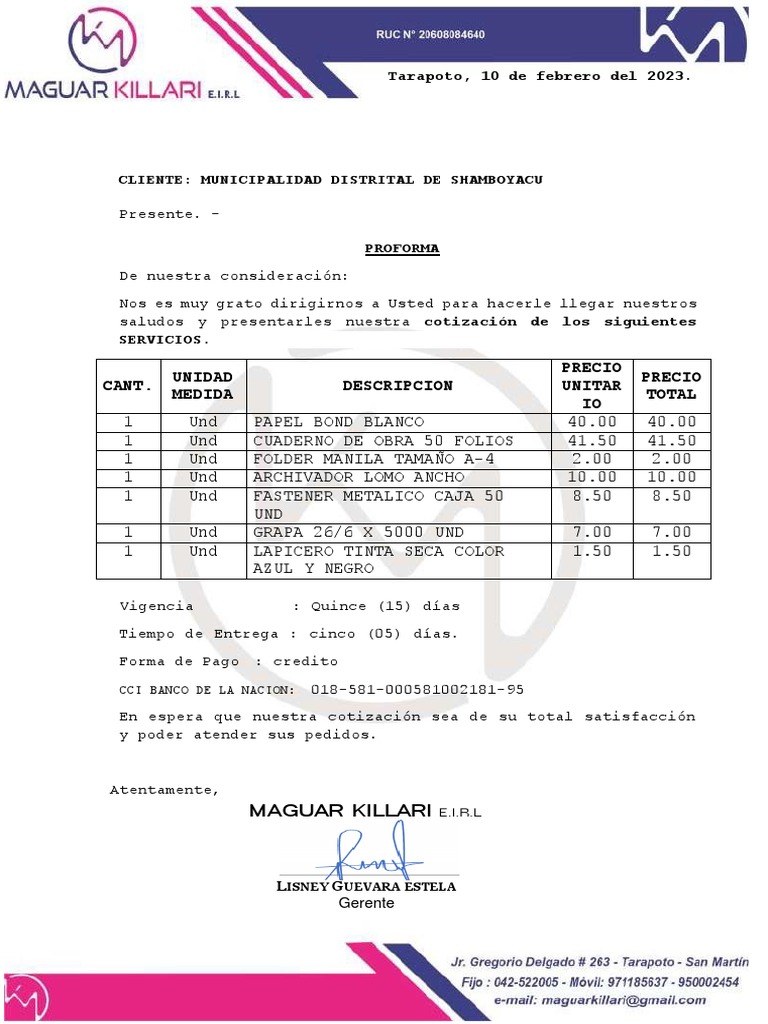 Proforma Utiles de Escritorio | PDF