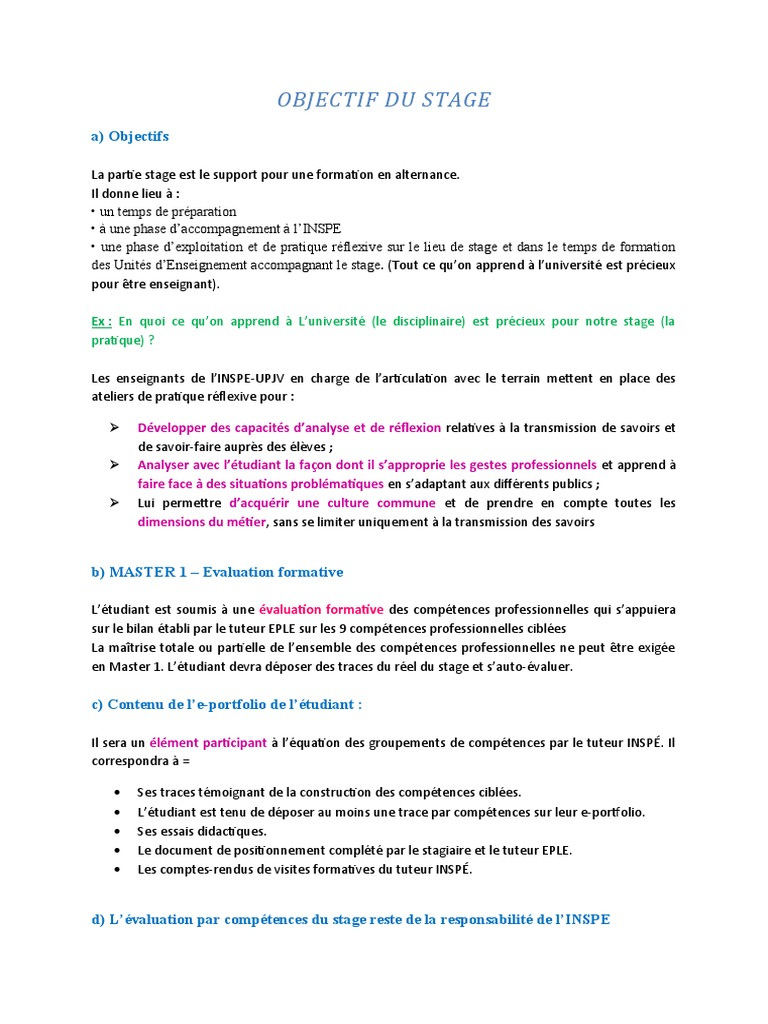 Objectifs et Évaluation du Stage Pédagogique | PDF | Enseignement ...