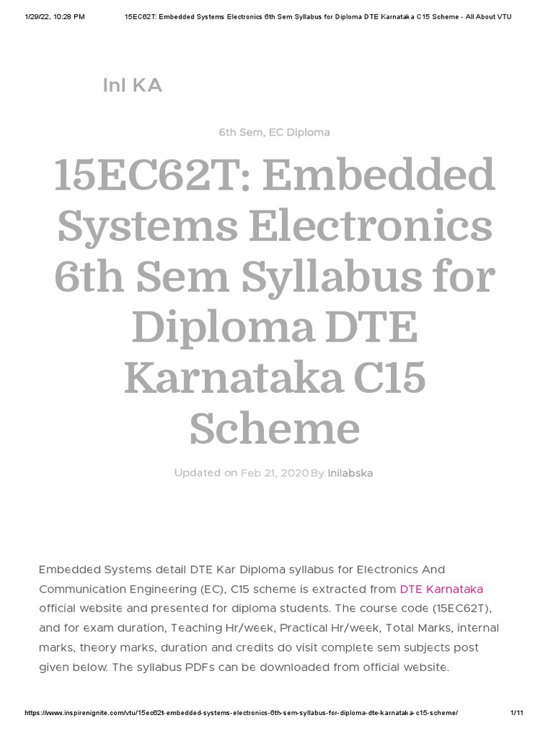 15EC62T - Embedded Systems Electronics 6th Sem Syllabus For Diploma DTE ...