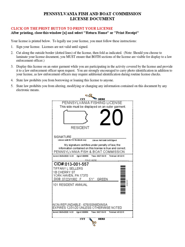 2020 Fishing Lisence | PDF | Identity Document | Government
