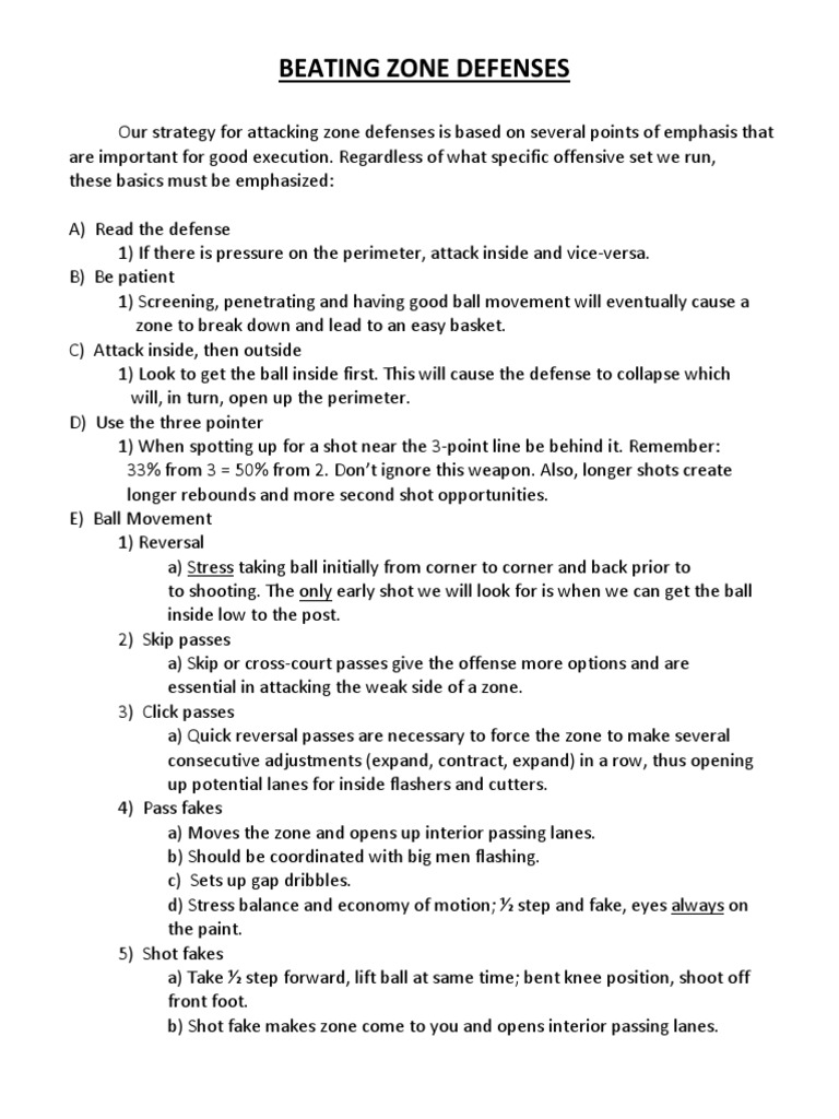 Beating Zone Defenses | PDF | Indoor Sports | Sports Rules And Regulations