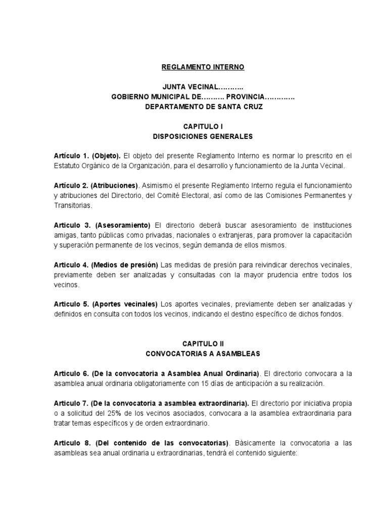 Modelo-REGLAMENTO-JUNTA-VECINAL | PDF | Regulación | Votación