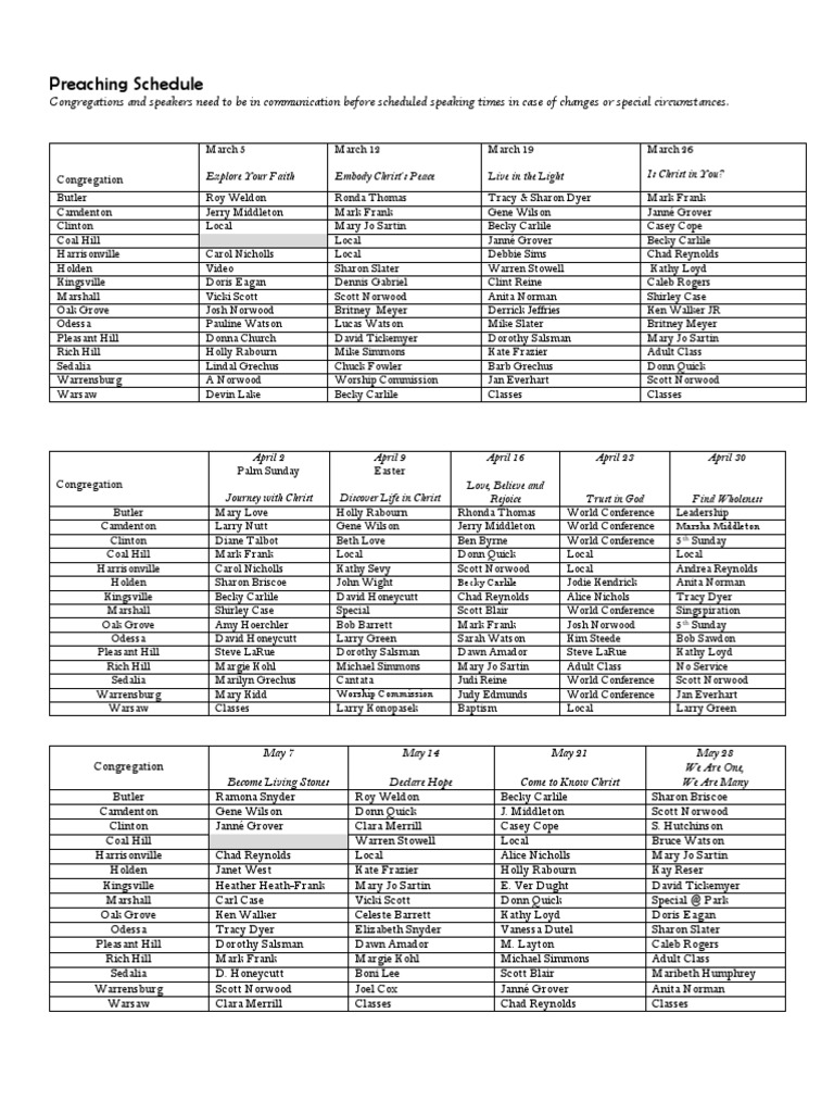 Preaching Schedule for Congregations | PDF