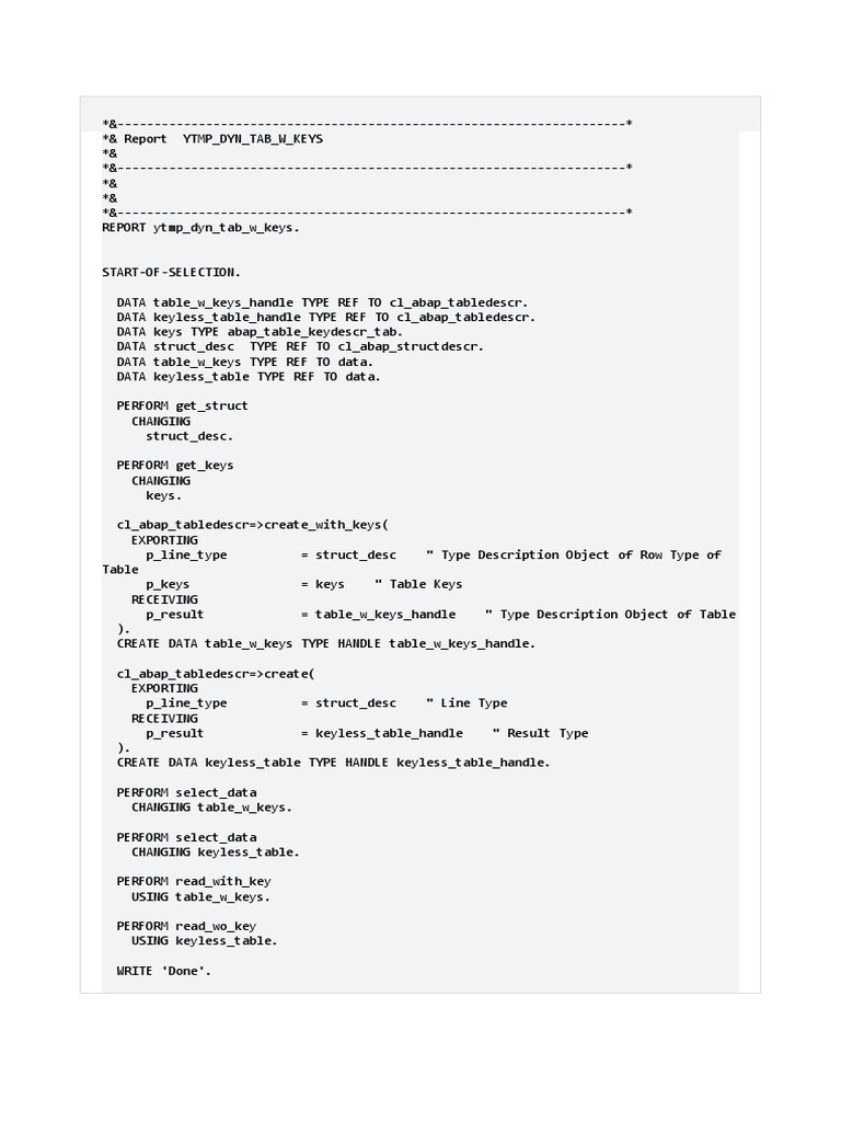 ABAP Report for Dynamic Table Keys | PDF | Computing | Software
