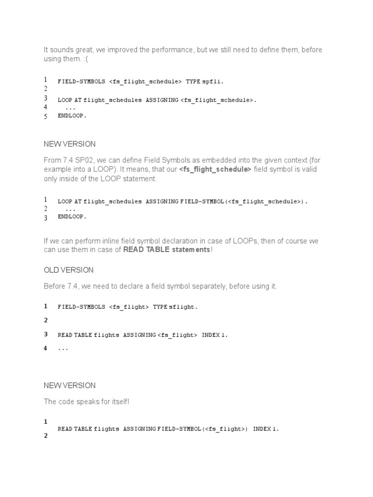 ABAP Field Symbols: New Syntax Overview | PDF