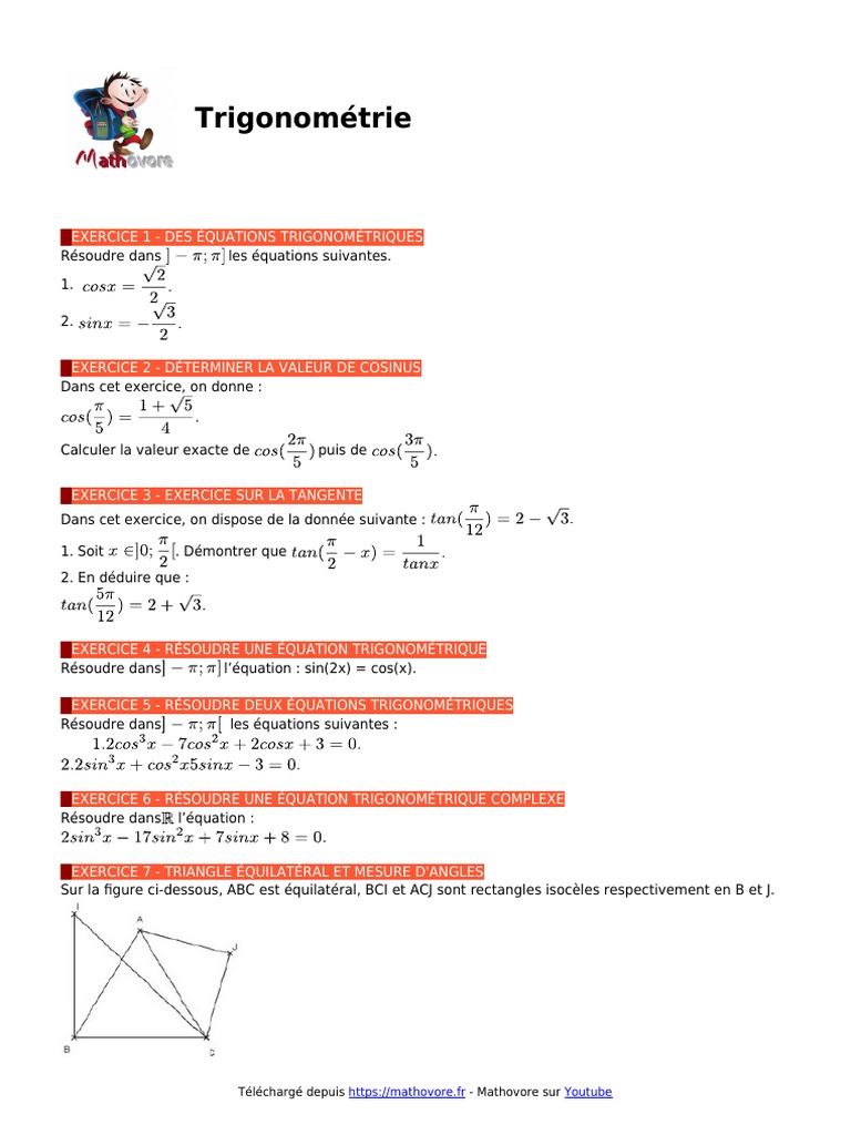 Trigonometrie Exercices de Maths en 1ere Corriges en PDF | PDF | Fonction trigonométrique ...