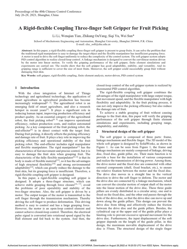 A Rigid-Flexible Coupling Three-Finger Soft Gripper For Fruit Picking ...