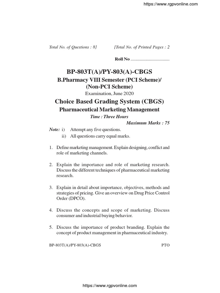 BP 803t A Pharmaceutical Marketing Management Jun 2020 | PDF BP 803t A Pharmaceutical Marketing Management Jun 2020 | PDF