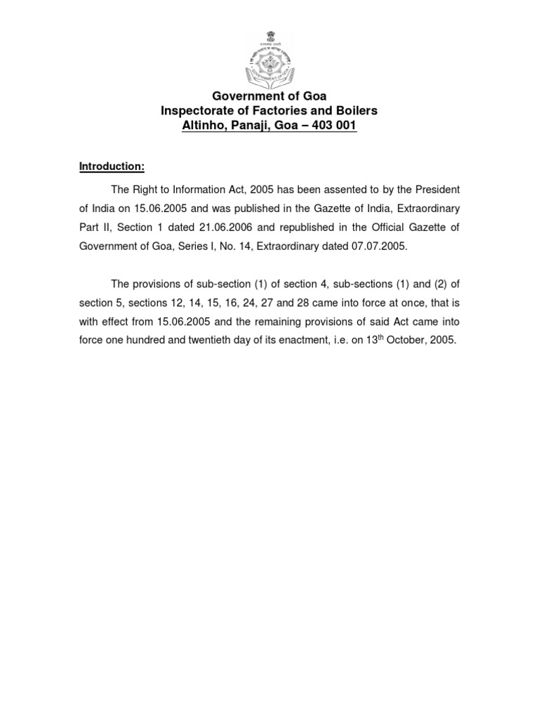 Information Under Section 4 of The RTI Act 2005 | Download Free PDF ...