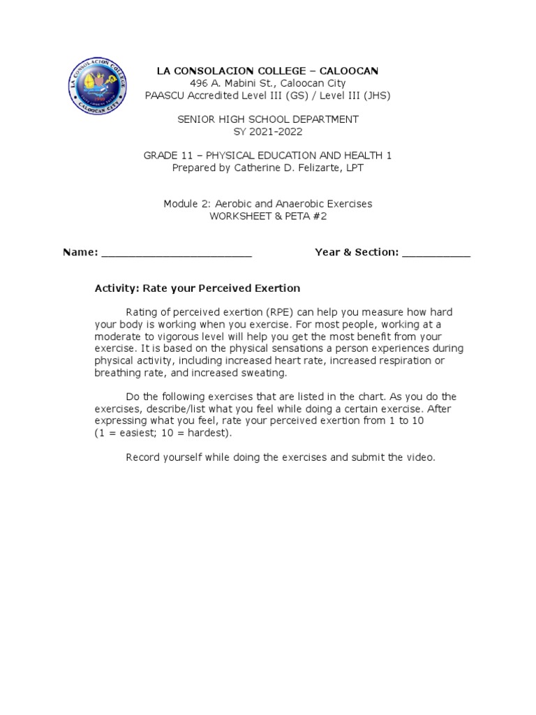 PEH1 Module 2-Worksheet PETA 2 | PDF