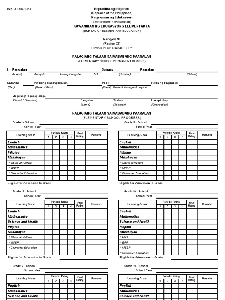 DepEd Form 137 E | PDF | Philippines | Learning