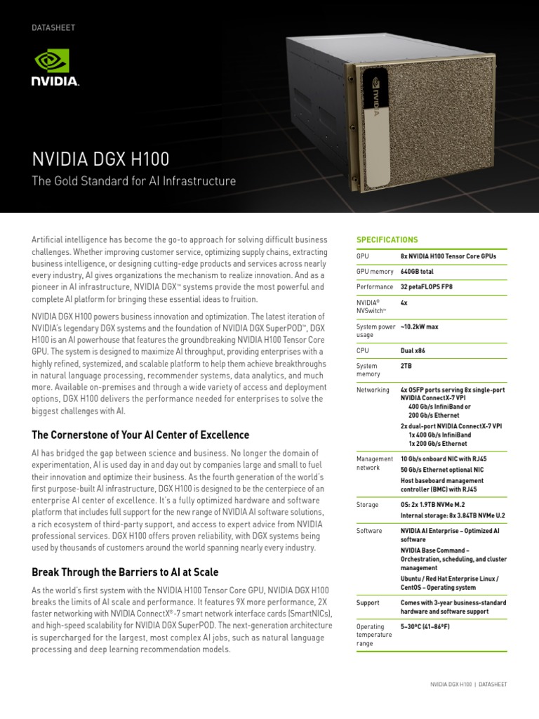 Nvidia DGX h100 Datasheet | PDF | Computing | Computer Science