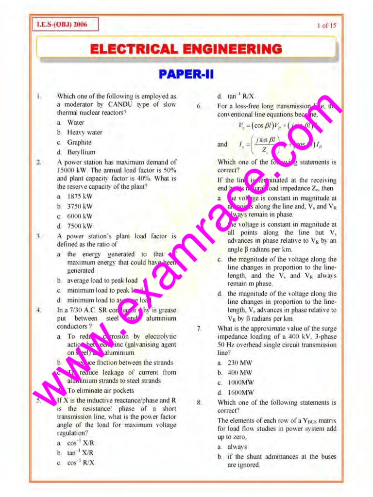 IES Electrical Engineering Paper 2 2006 | PDF | Electric Motor | Electromagnetism