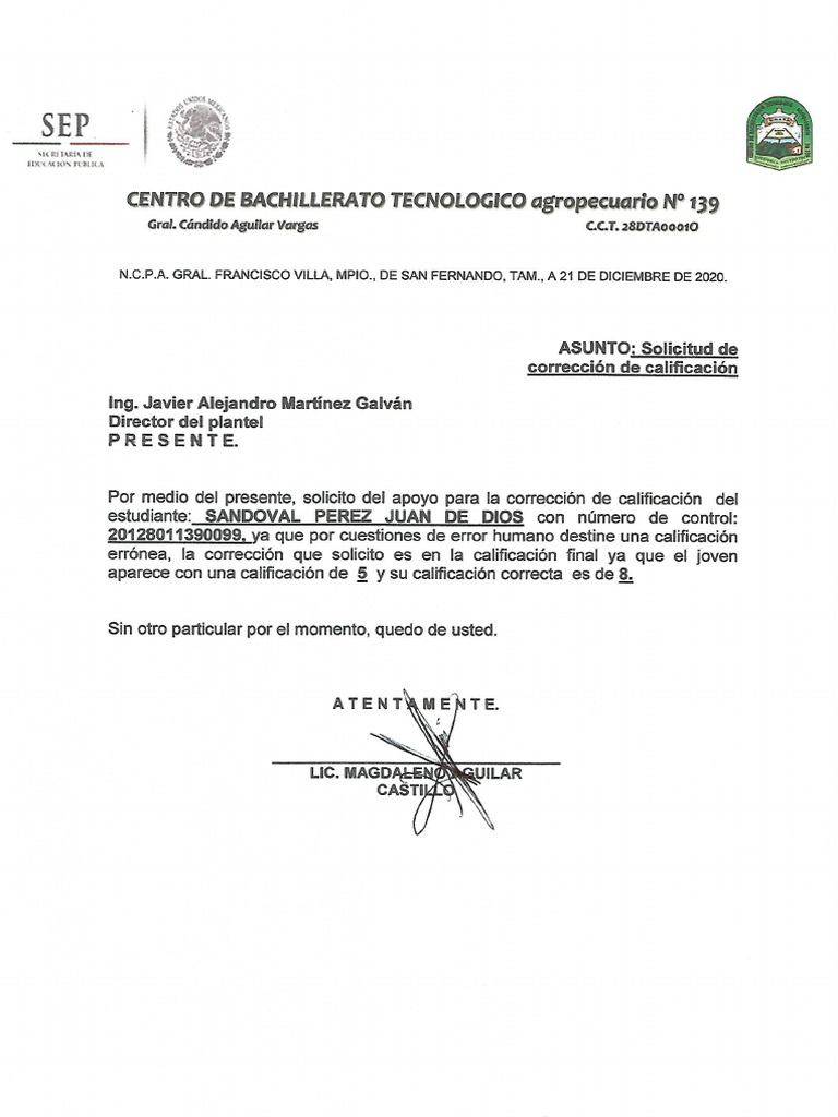 Oficio de Correcion de Calificacion | PDF Oficio de Correcion de Calificacion | PDF