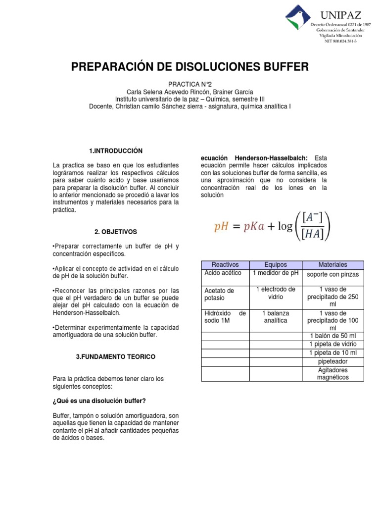 Preparación de Disoluciones Buffer | PDF | Solución tampón | Ph