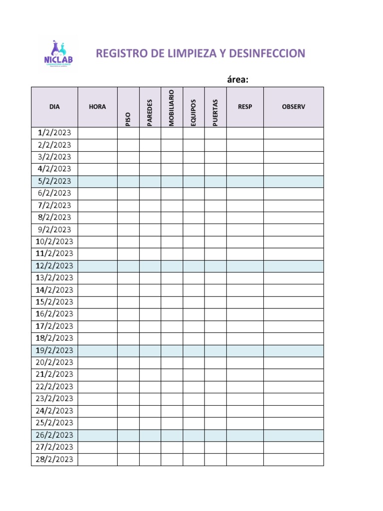 Registros de Limpieza y Desinfeccion | PDF