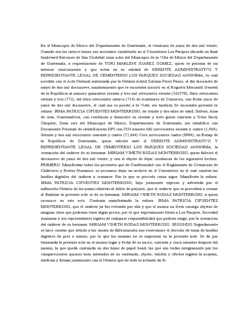 Acta de Cremacion | PDF | Cremación Acta de Cremacion | PDF | Cremación